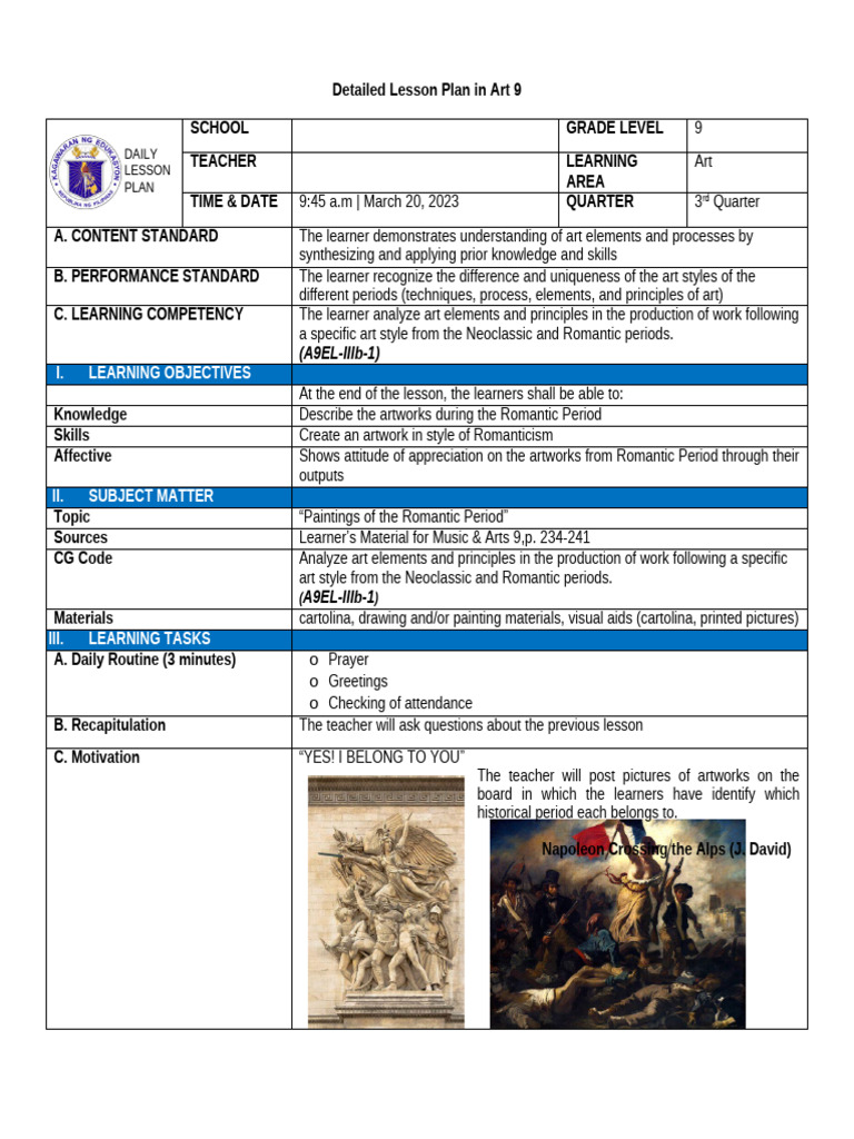 Lesson Plan in Music 9 | PDF | Learning | Romanticism