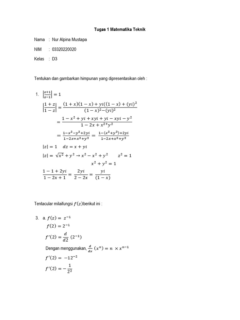 Tugas 1 Matematika Teknik Nur Alpina Mustapa | PDF