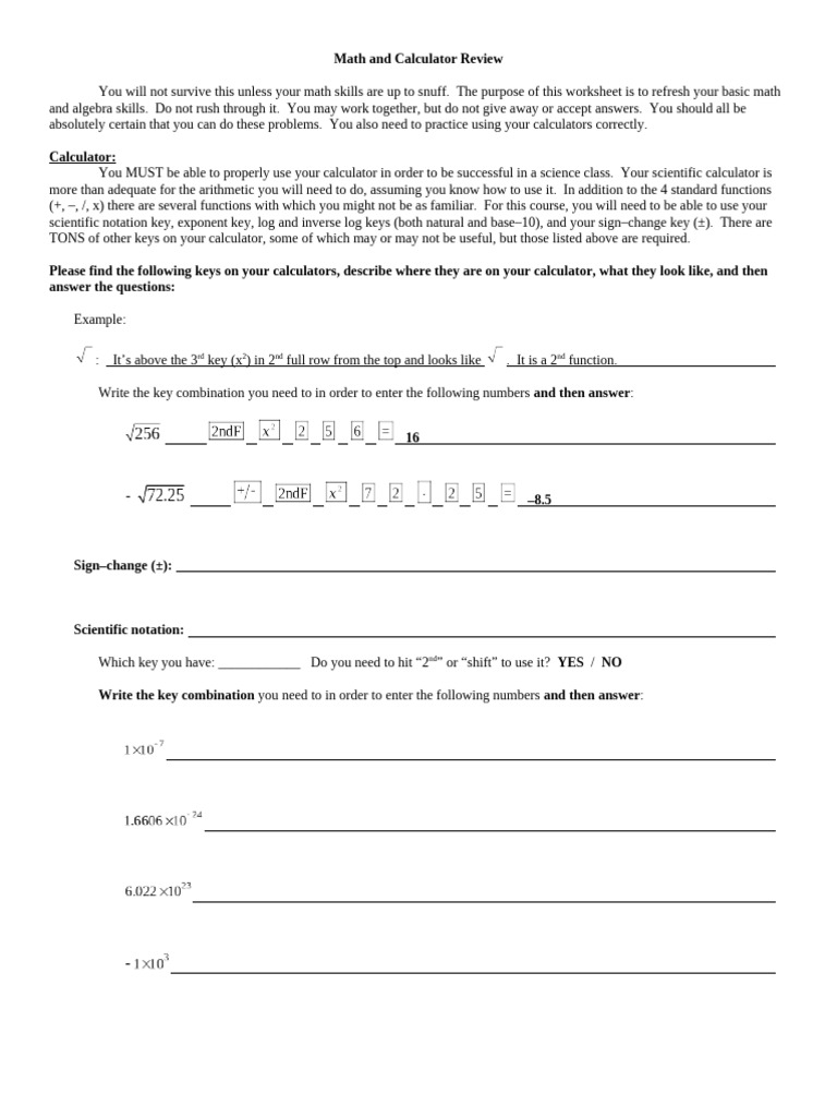 Math Calculations Review Fall 2024 | PDF | Logarithm | Mathematics
