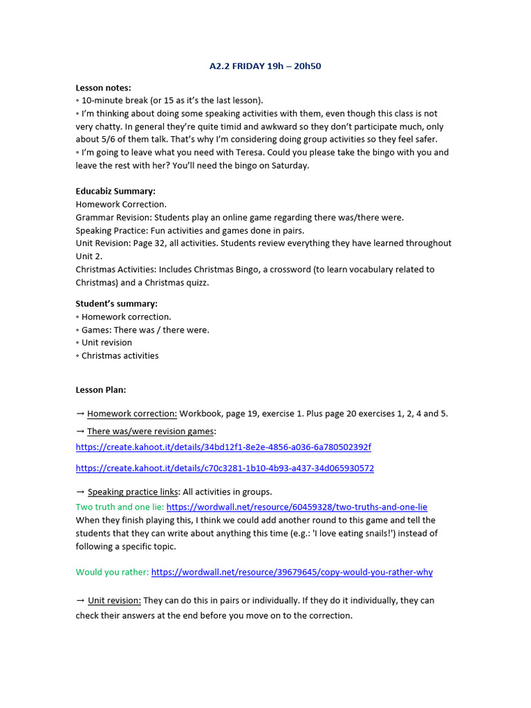 Lesson Plan: Speaking & Christmas Activities | PDF