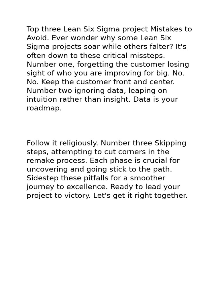 Top Three Lean Six Sigma Project Mistakes To Avoid | PDF