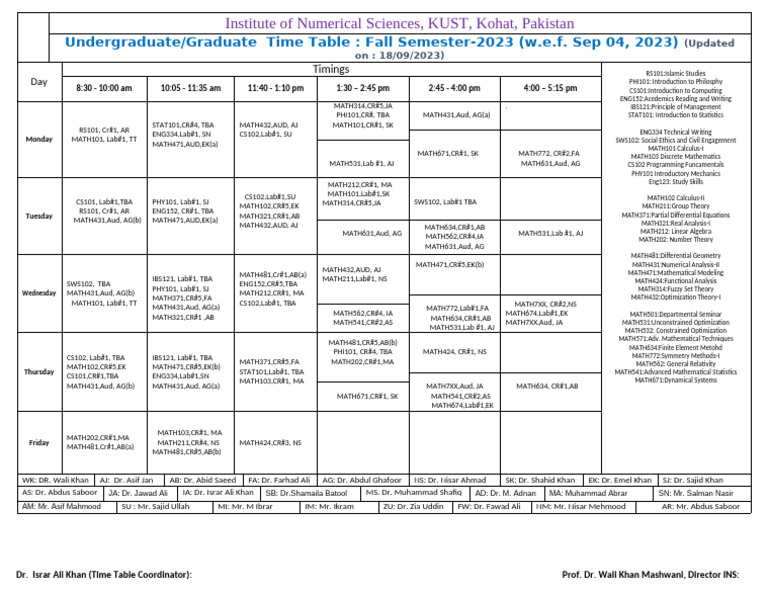 Timetable Fall 2023-3 | PDF | Mathematical Optimization | Mathematics