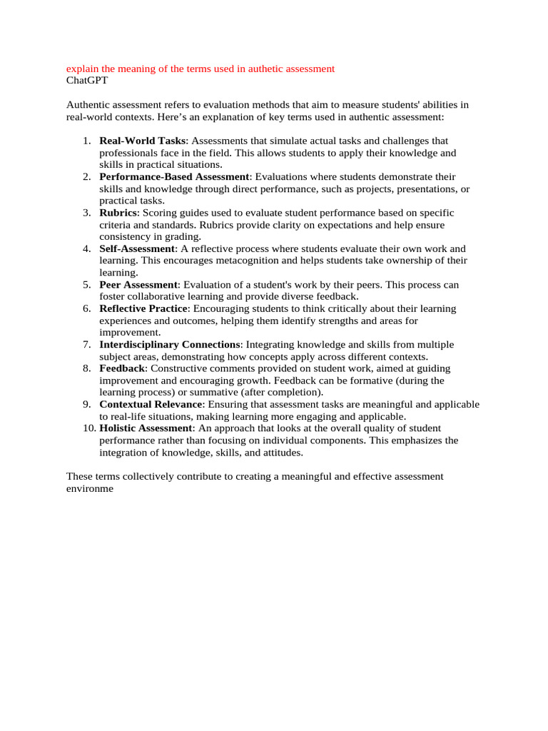 Authentic Assessment Explained | PDF