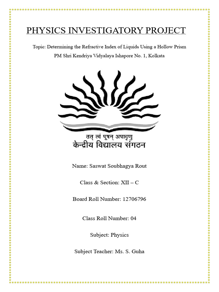 Physics Investigatory Project | PDF | Refraction | Electromagnetic ...