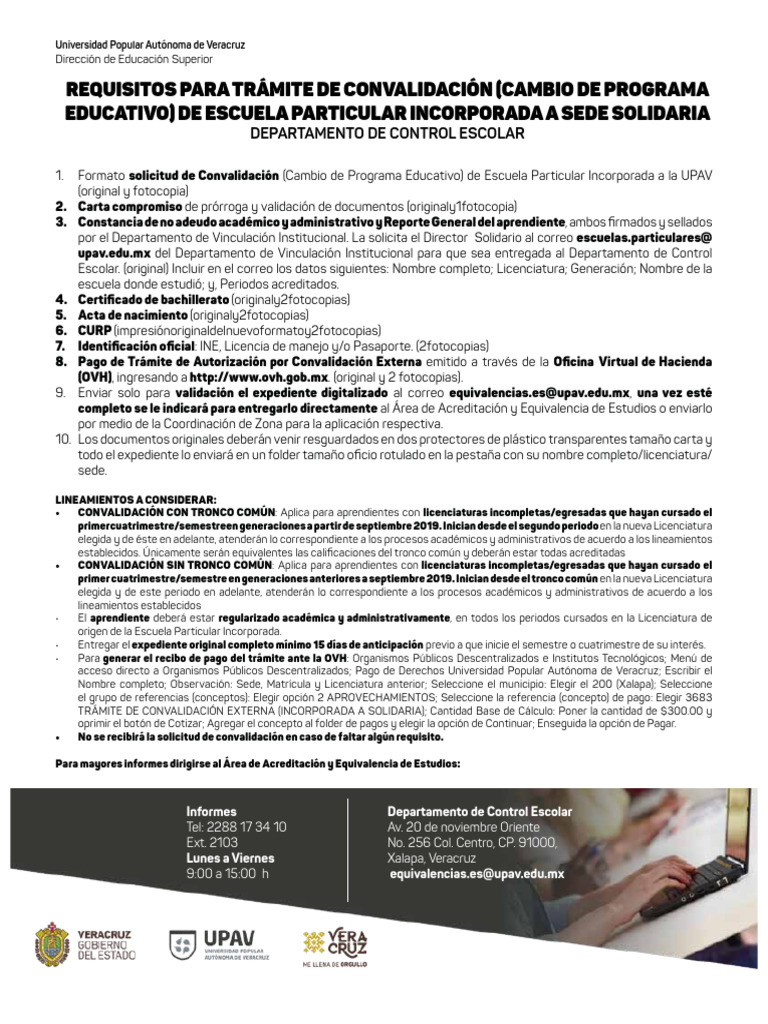 Requisitos Convalidación UPAV | PDF