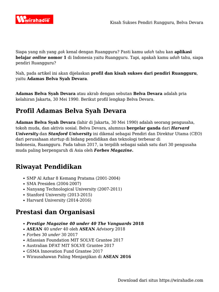Kisah Sukses Pendiri Rungguru, Belva Devara | PDF