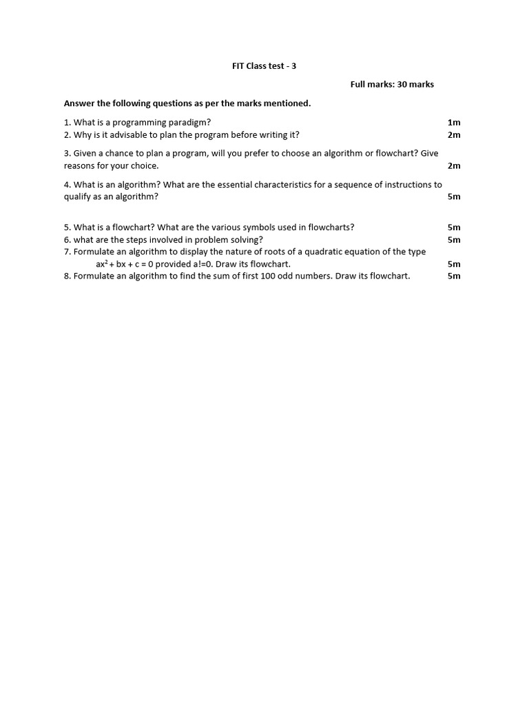 Class Test Unit 3 | PDF