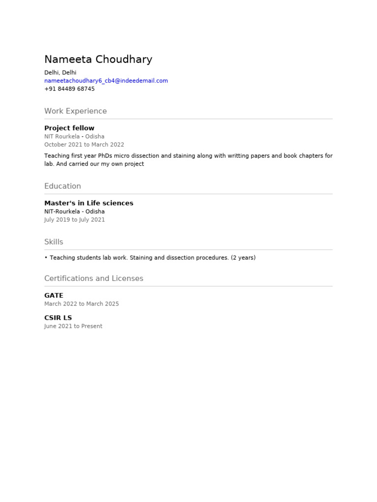 Resume Name Eta Choudhary | PDF