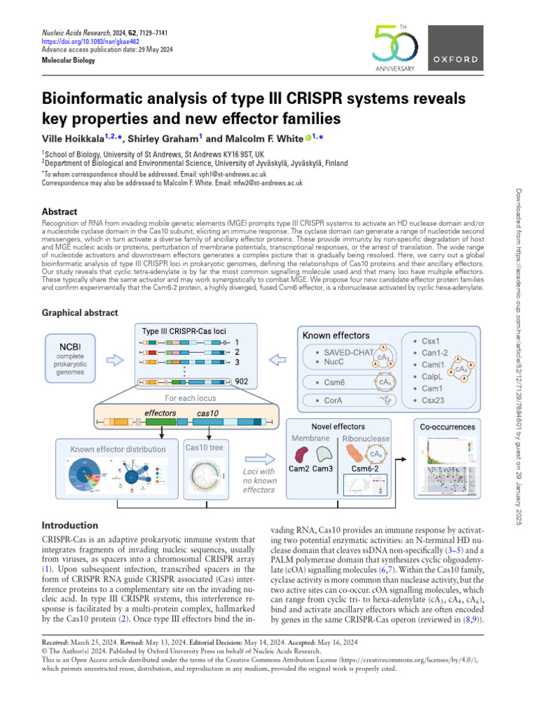 Bioinformatics Analysis of Type 3 Crisps Cas System | PDF | Crispr ...