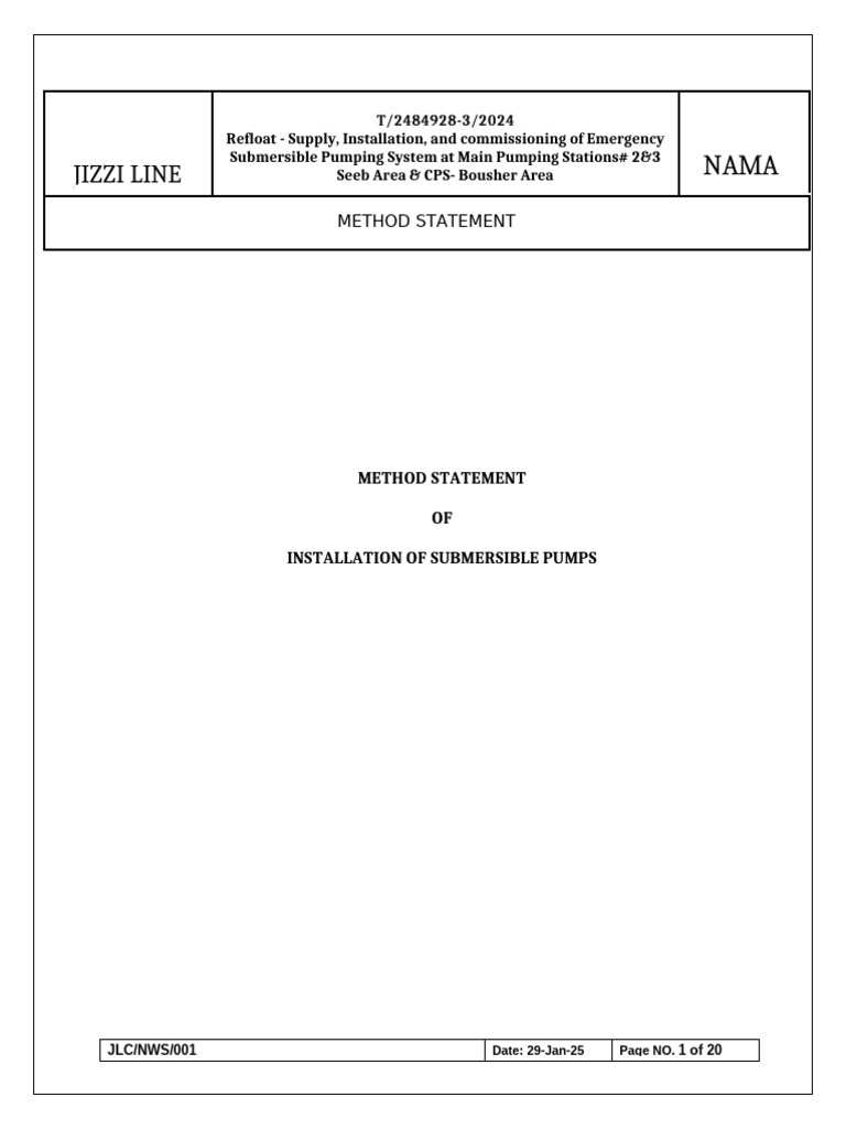Submerisble Pump - METHOD OF STATEMENT | PDF | Pipe (Fluid Conveyance ...