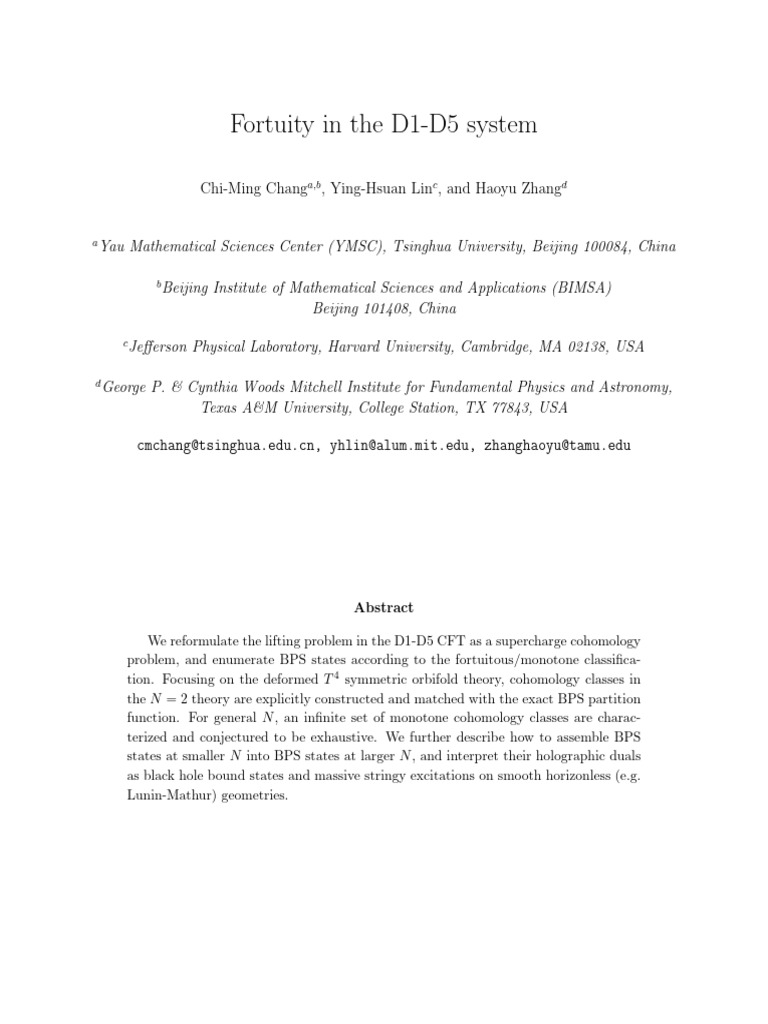 Fortuity in The D1-D5 System: Chi-Ming Chang, Ying-Hsuan Lin, and Haoyu ...
