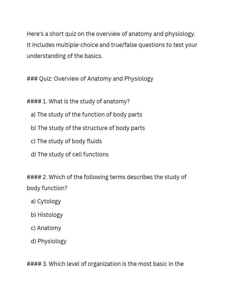 anatomy quiz 1 | PDF | Human Body | Homeostasis