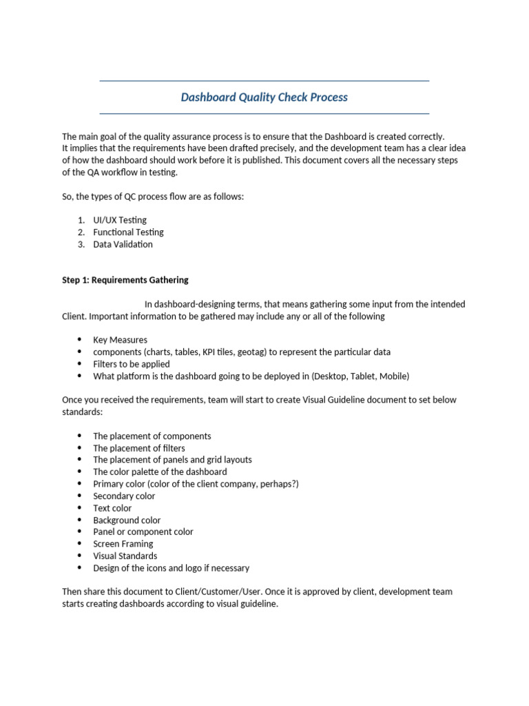 Dashboard QA Process Guide | PDF | Quality Assurance | Data Quality