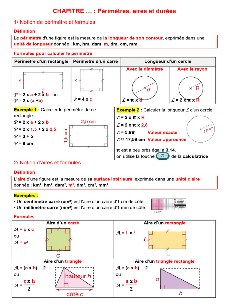 Formules de périmètre et d'aire | PDF | Zone | Cercle
