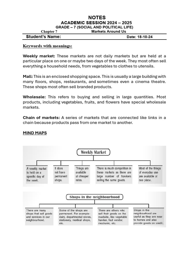 Markets Around Us: Class 7 Notes | PDF | Market (Economics) | Prices