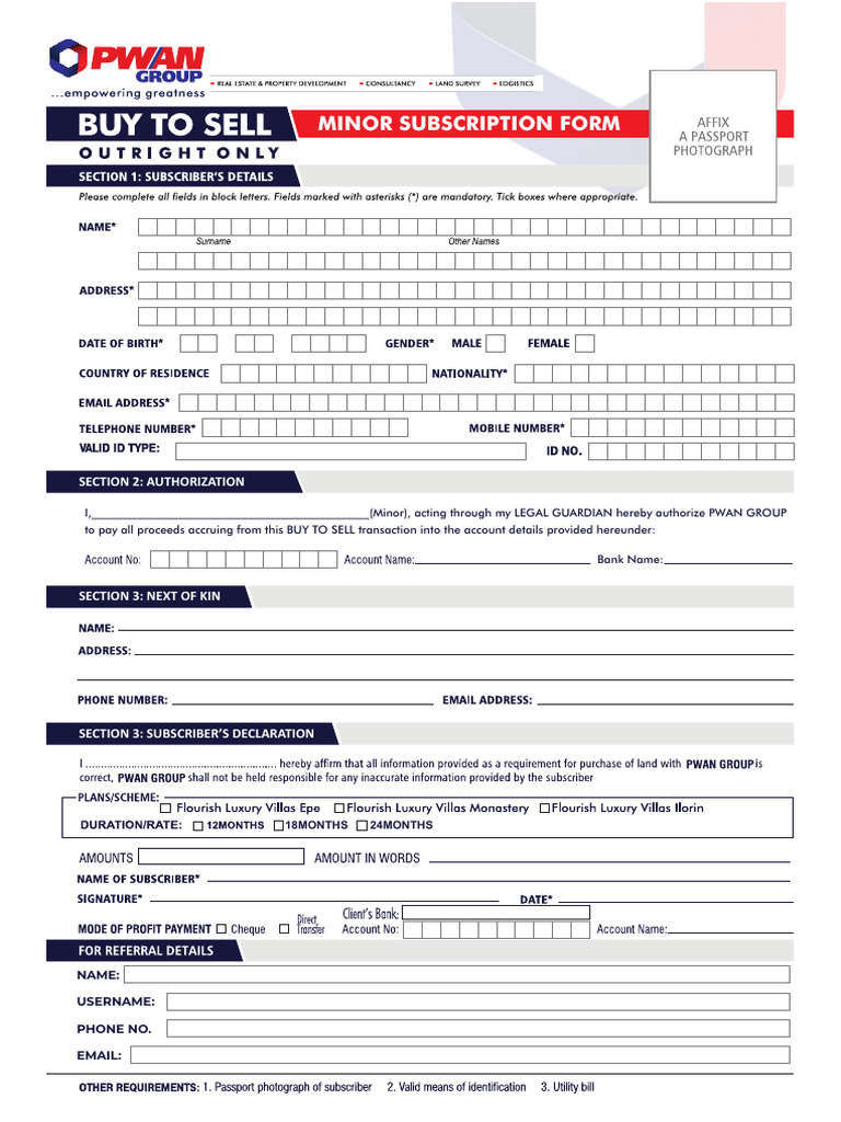 Minor Subscription Form for Real Estate Trading | PDF