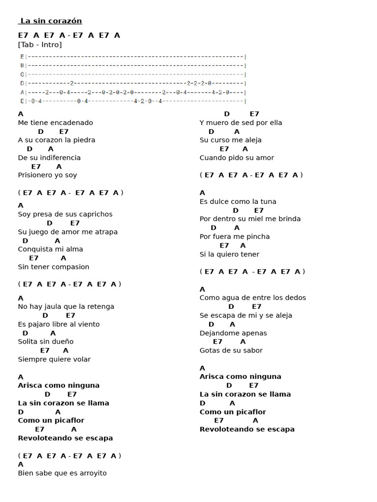 La Sin Corazón Acordes y Tablatura | PDF
