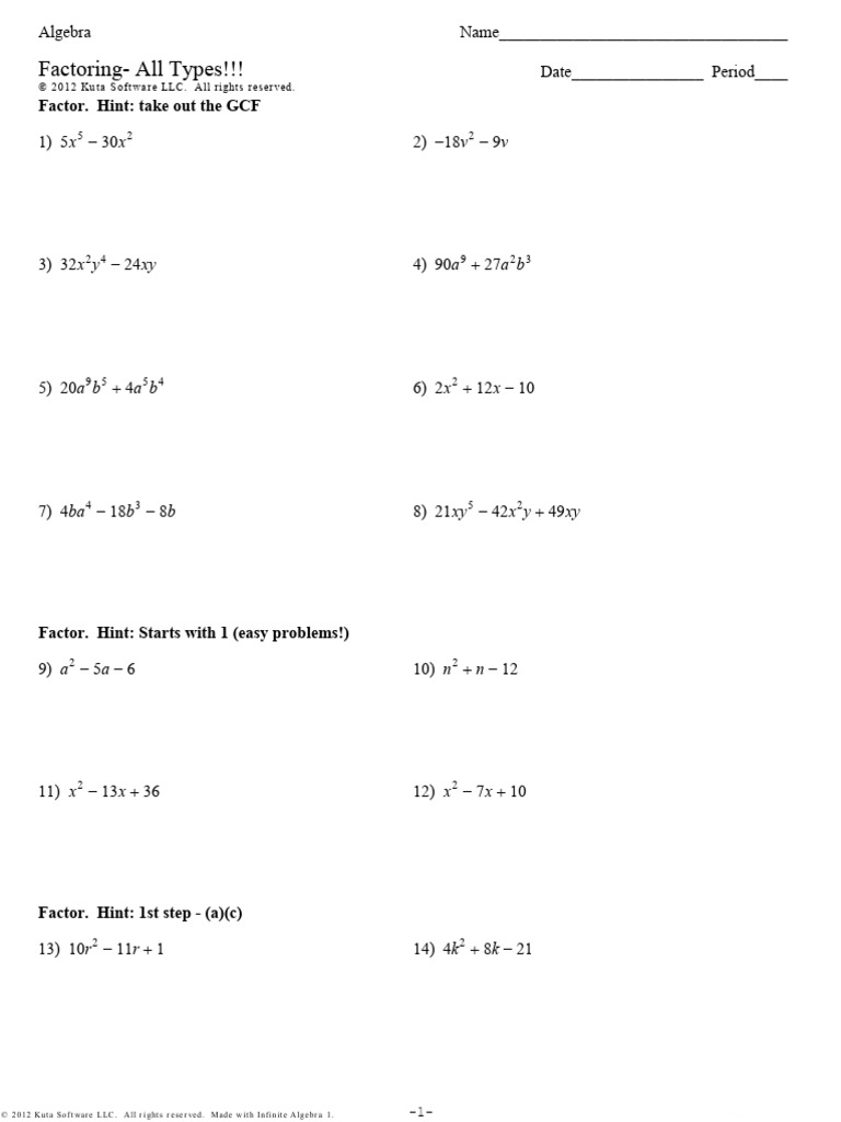 Factoring All Types Pdf Mathematics Elementary Mathematics
