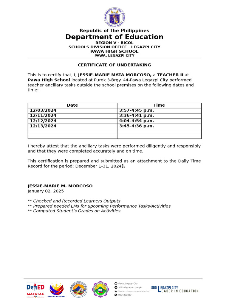 01 Certificate of Undertaking 1 | PDF