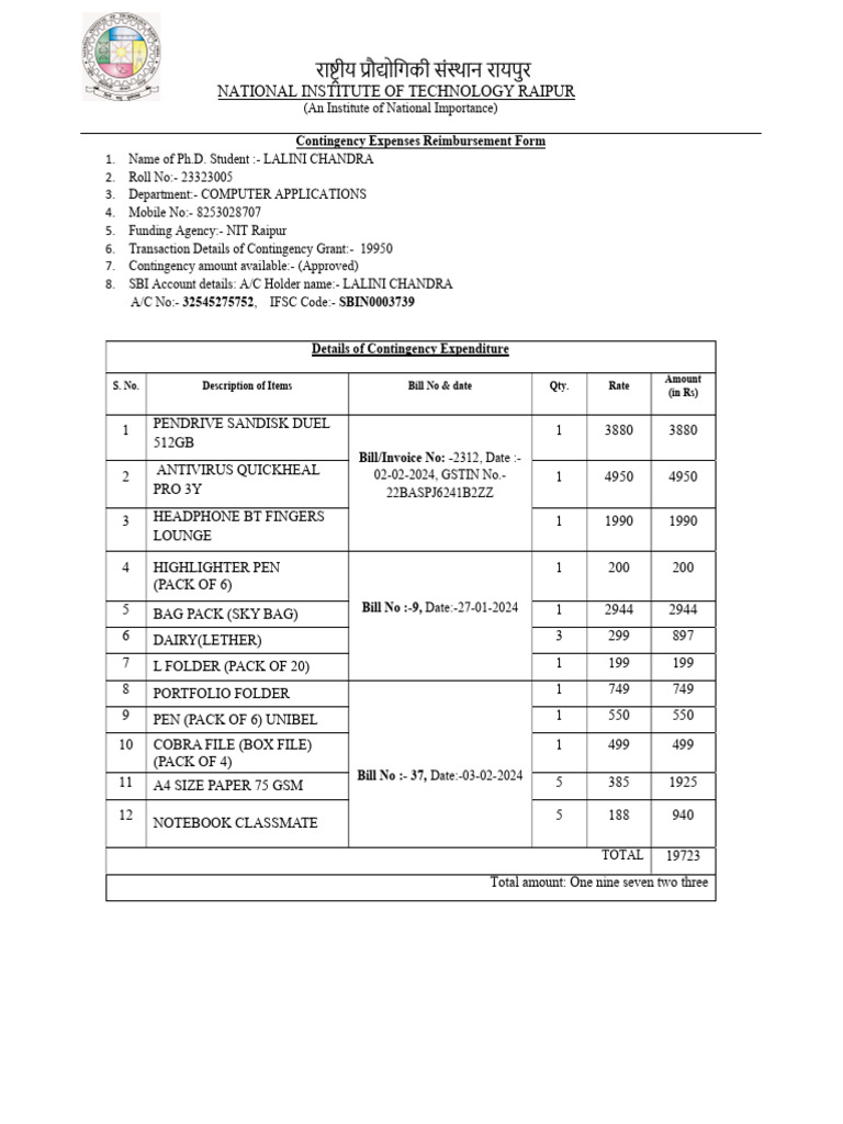 Lalini Chandra Reimburssment | PDF | Expense