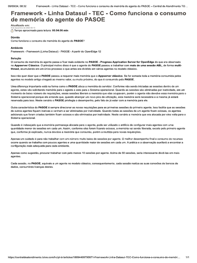 Framework - Linha Datasul - TEC - Como Funciona o Consumo de Memória Do ...