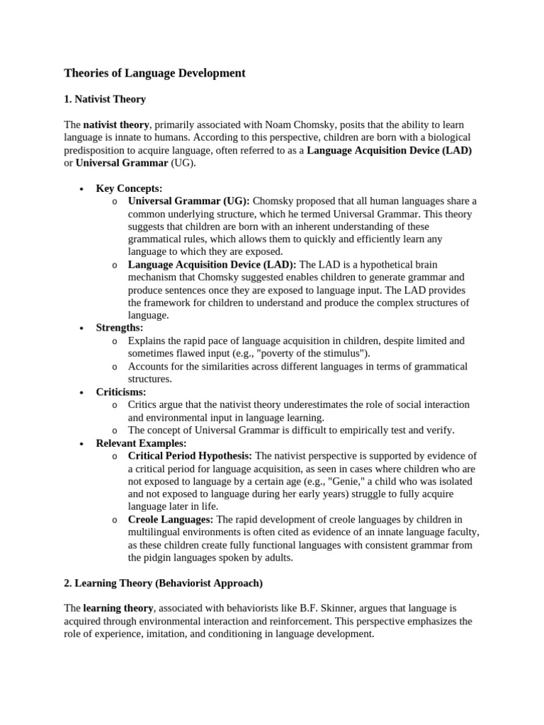 PsychologyofLanguage Theories of Language Development | PDF | Language Acquisition | Language ...