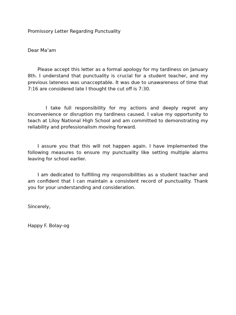 Promissory Letter of Punctuality | PDF