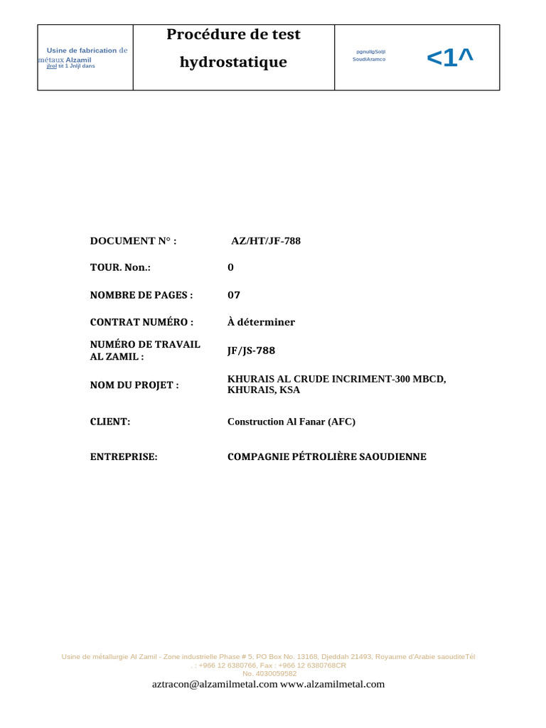 Procédure d'essai hydrostatique | PDF