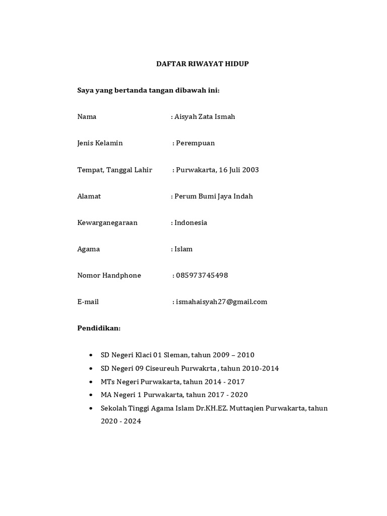 Daftar Riwayat Hidup Isma | PDF