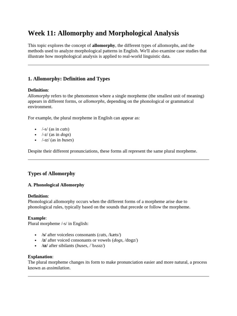Englsih Morphology Week 11 Allomorphs and Suppletive | PDF | Morphology ...