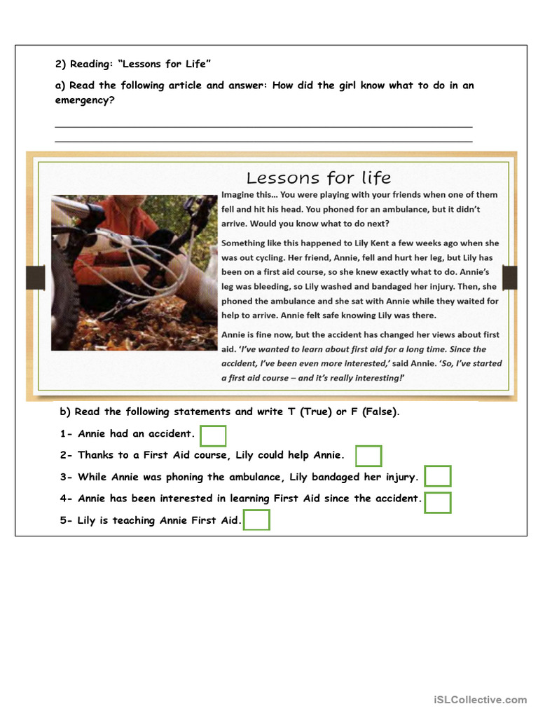 Health Reading Comprehension - Simple Past - Present Perfect - Past ...