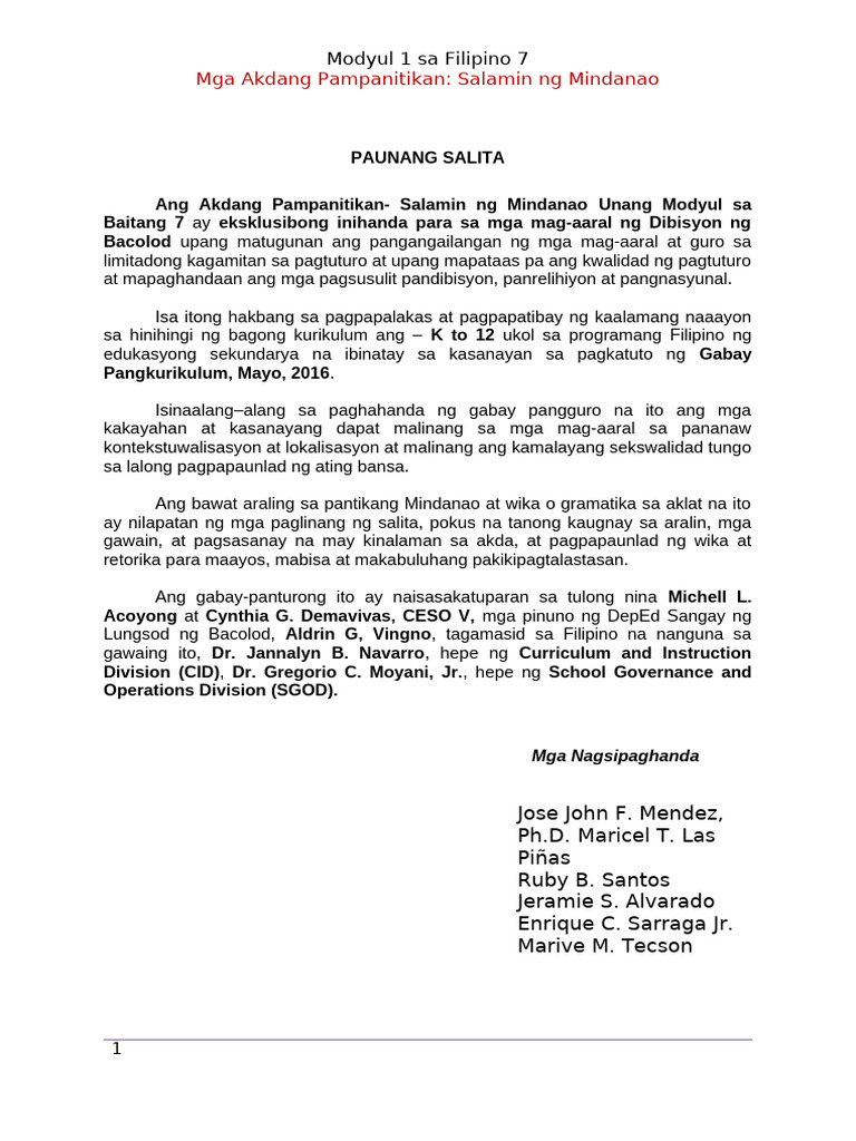 modyul-1-filipino-7-corrected | PDF