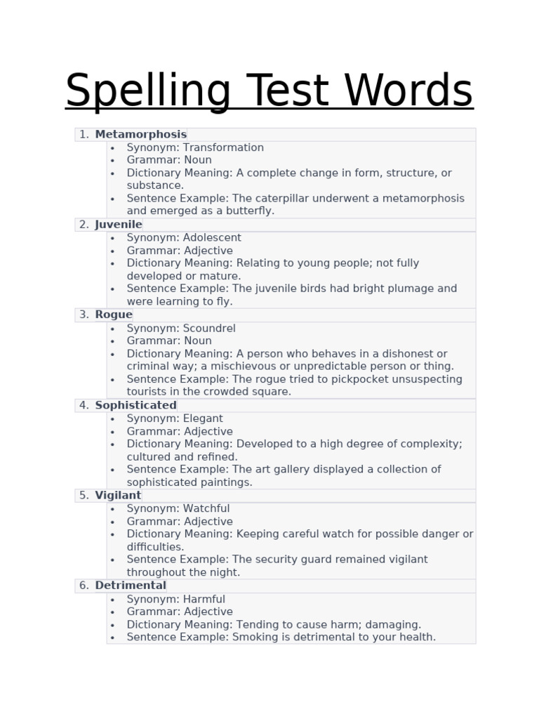 Spelling_Test_Words | PDF | Adjective | Decomposition