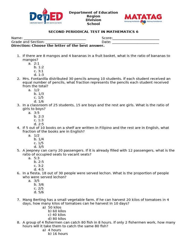 Q2 G6 EXAM MATH | PDF | Percentage | Exponentiation