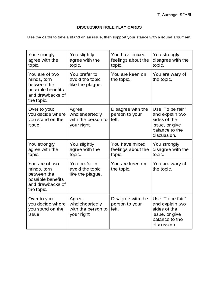 8 - DISCUSSION ROLE PLAY CARDS | PDF