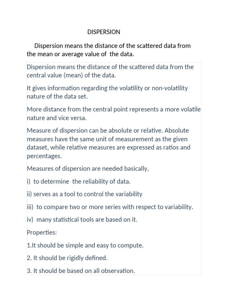 DISPERSION | PDF | Standard Deviation | Mean