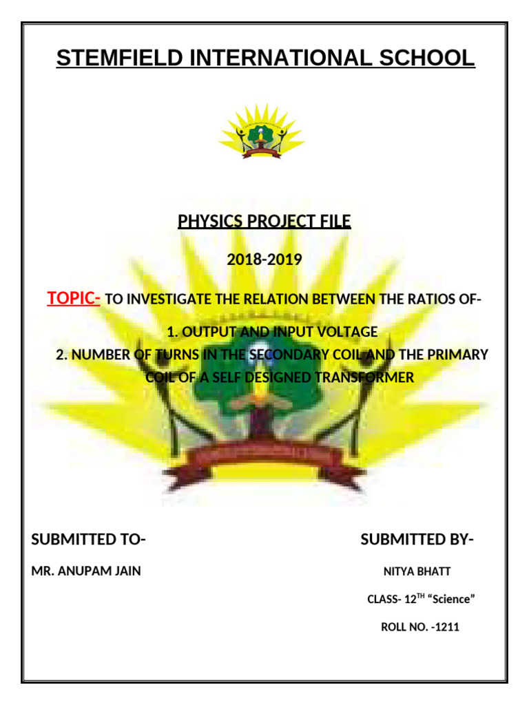 Physics Project Nitya Pdf Transformer Electromagnetic Induction