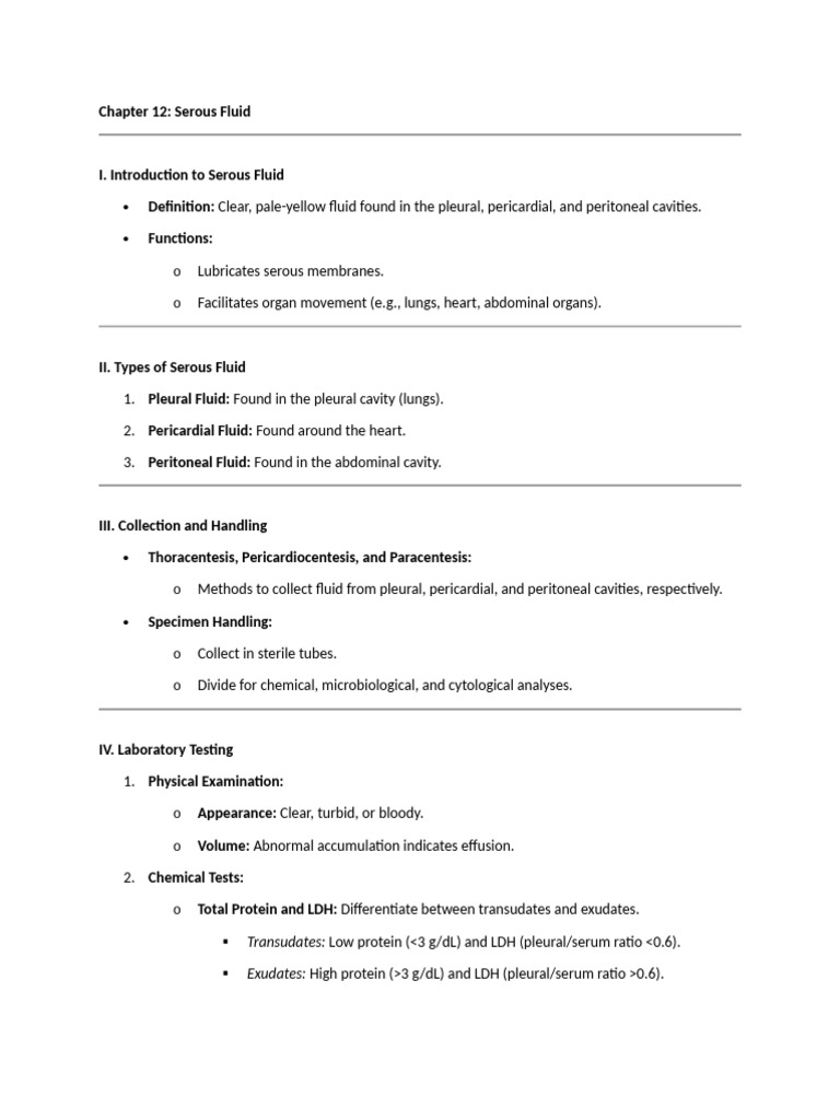 Serous Fluid - Transes - Chapter 12 | PDF