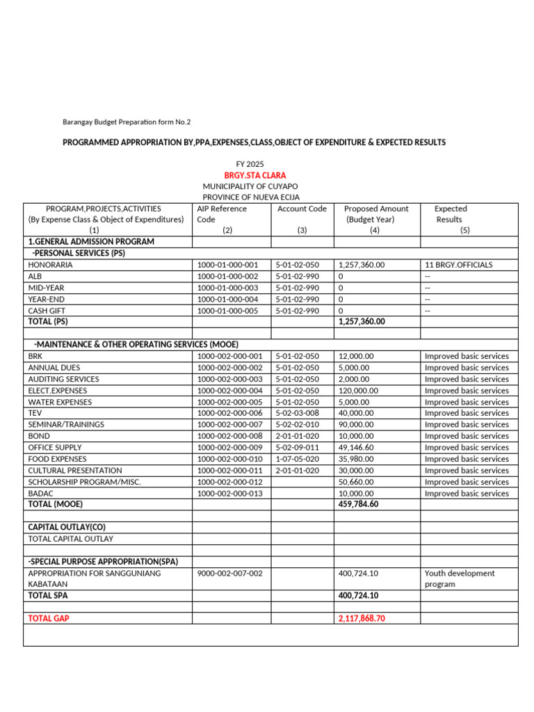 5.Budget Preparation form No.2 (5) | PDF