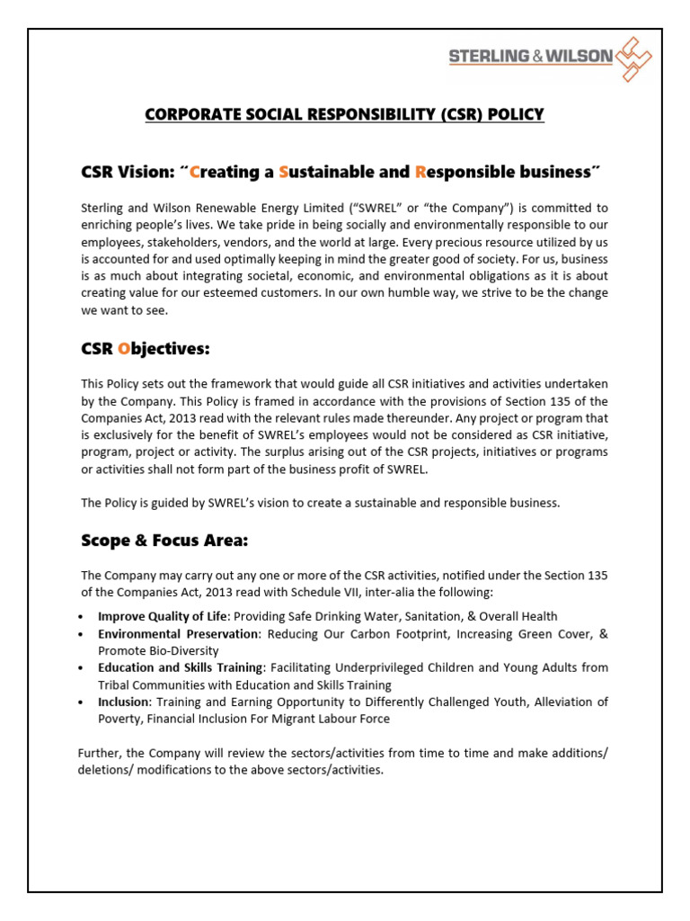corporate-social-responsibility-policy | PDF | Corporate Social Responsibility | Economies