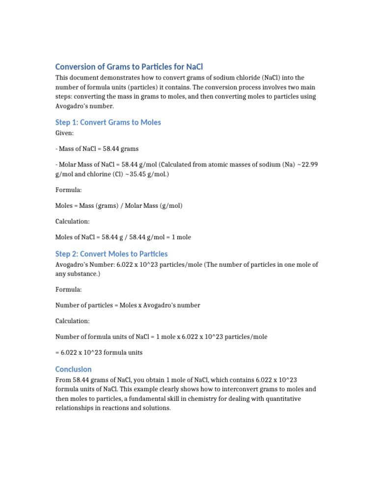 Grams to Particles Conversion for NaCl | PDF