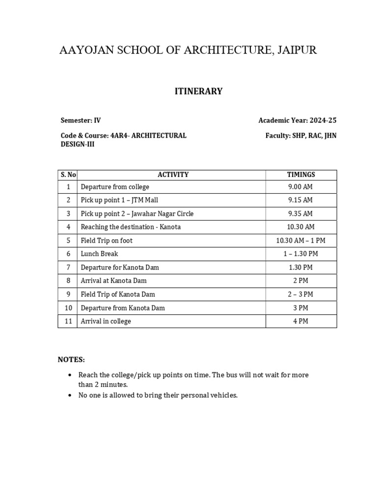 Ad4 Itinerary | PDF