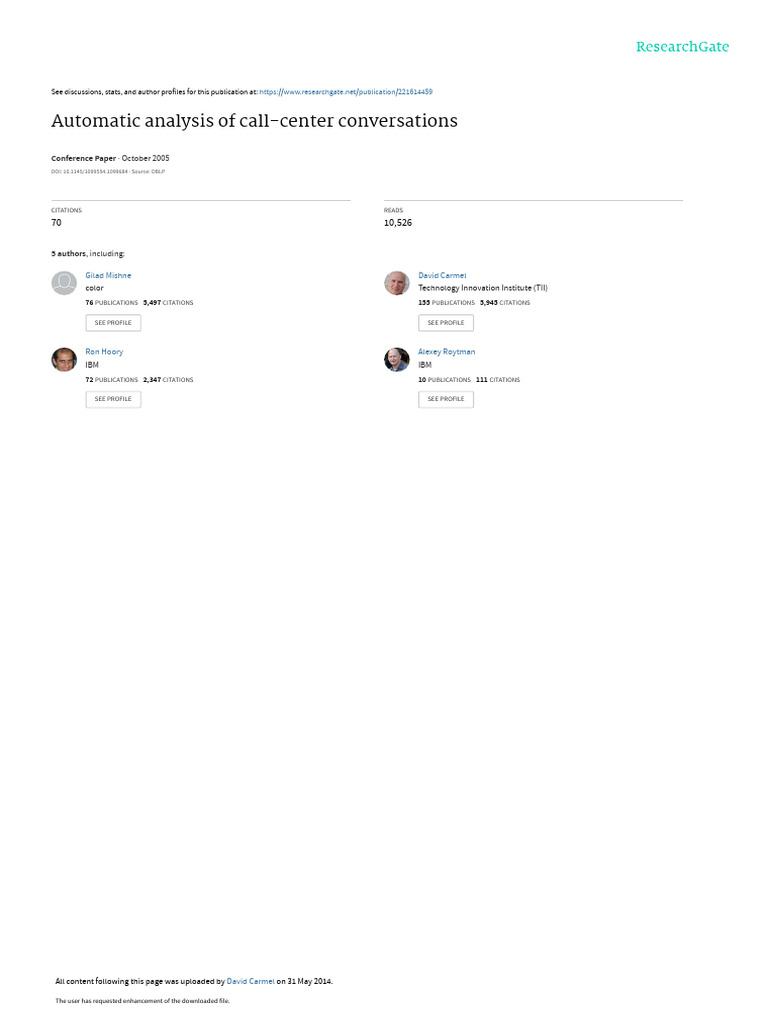 Automatic Analysis of Call-Center Conversations | PDF | Speech Recognition | Call Centre