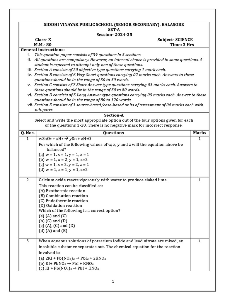 Preboard II Science X Set A 1 | PDF | Chemical Reactions | Nitrate