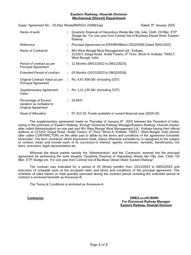 Hazardous Waste Disposal Agreement 2025 | PDF | Private Law