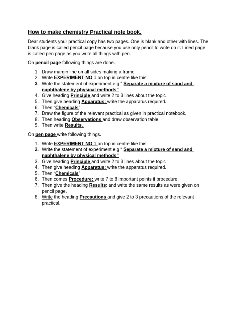 Chemistry Practical Notebook Guide | PDF