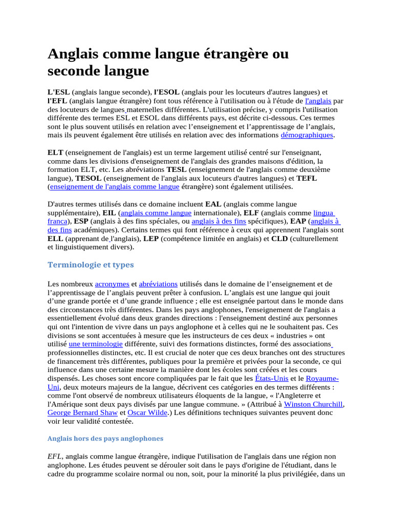L'anglais Comme Langue Étrangère Ou Seconde | PDF | Accent tonique ...