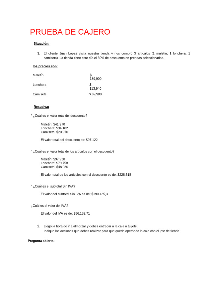 Prueba Cajero Imprimir | PDF