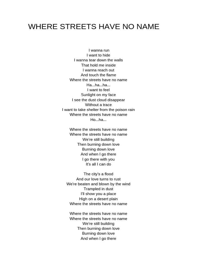 WHERE STREETS HAVE NO NAME Song | PDF