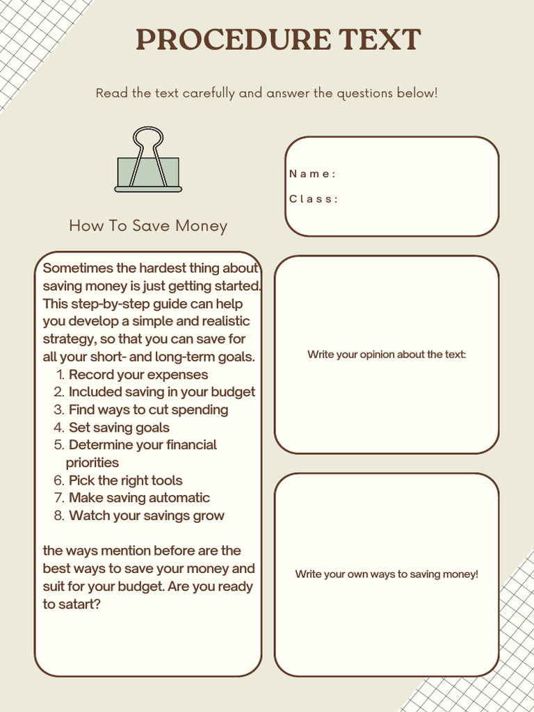 Procedure Text: How To Save Money | PDF